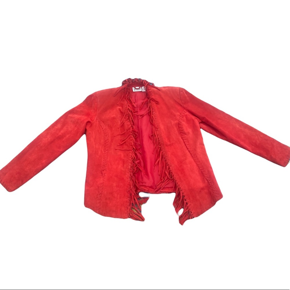 Red Chico’s Suede Leather Fringe Jacket - Gem